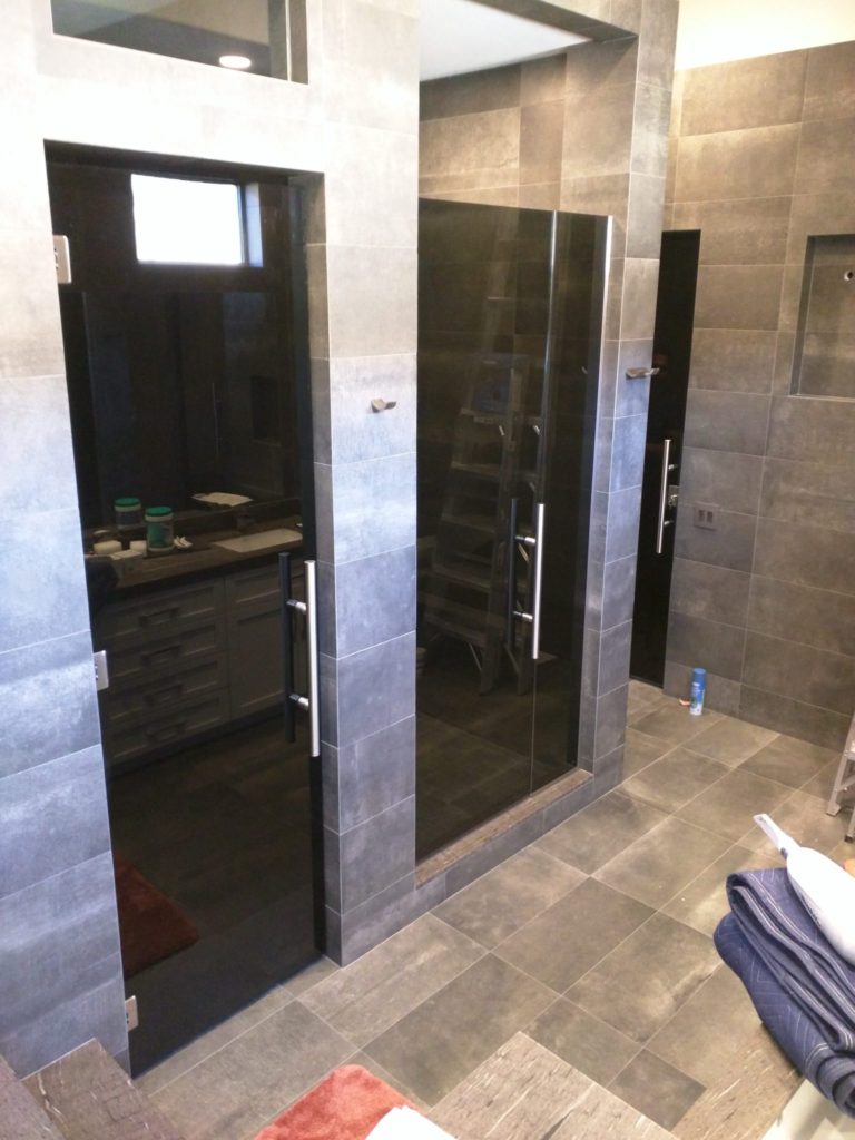 Anthem – Custom Grey Shower - A Cutting Edge Glass & Mirror