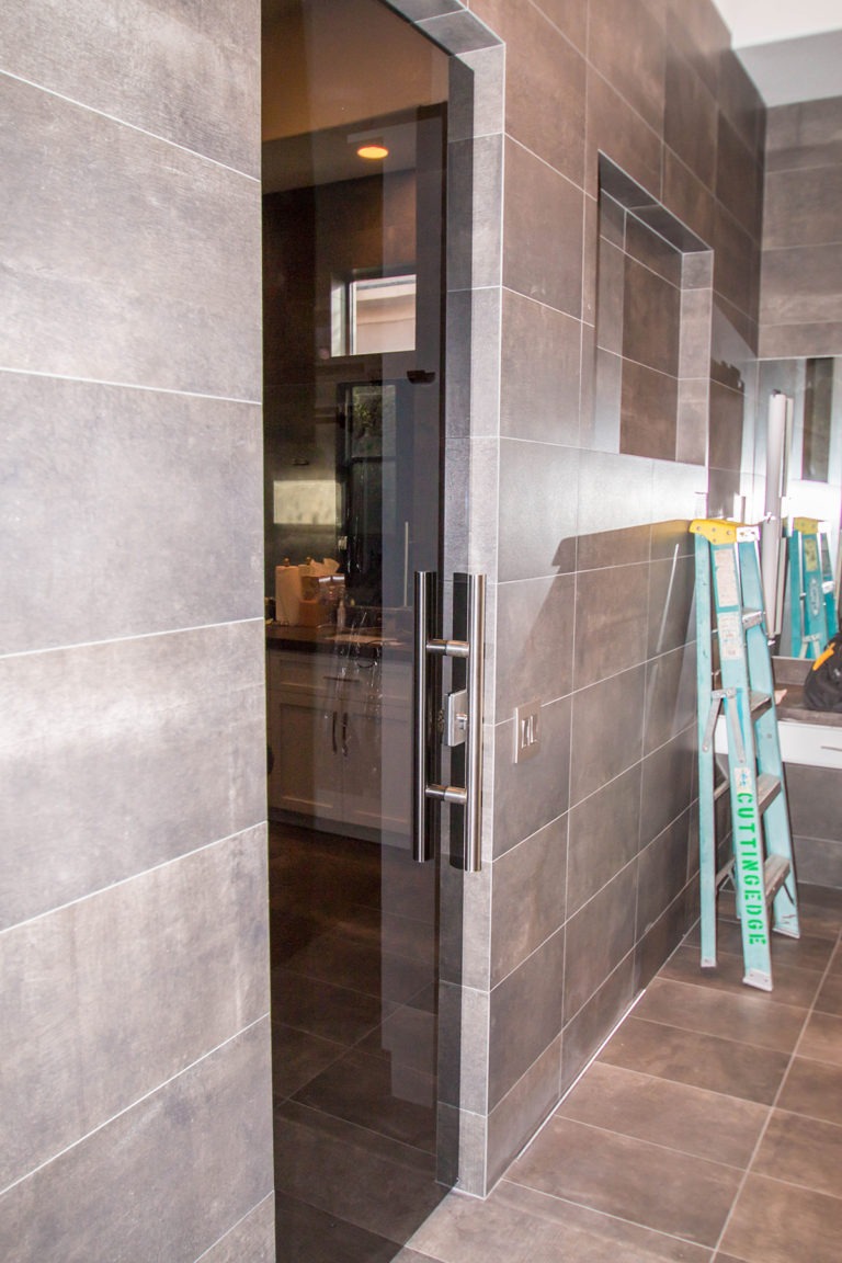 Anthem – Custom Grey Shower - A Cutting Edge Glass & Mirror